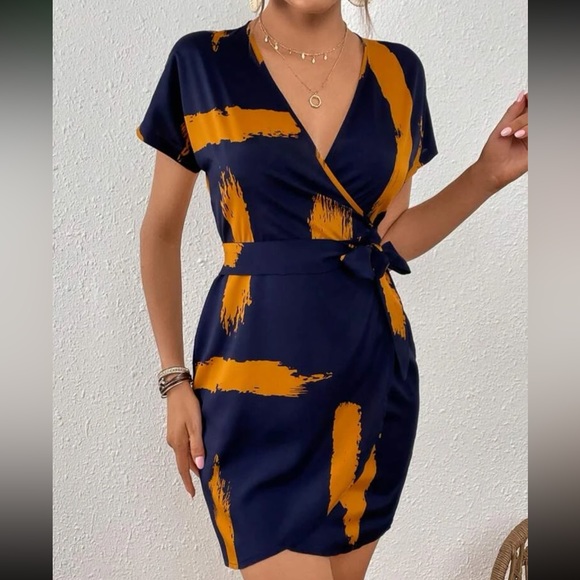 Dresses | Boho Brushed Print Knot Side Wrap Hem Mojo Dress | Poshmark